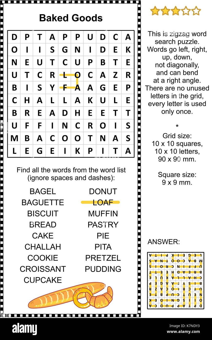 Baked goods themed word search puzzle. Answer included Stock Vector ...