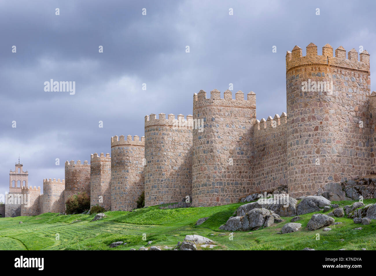 Famous old town of Avila medieval city walls and extra-mural church ...