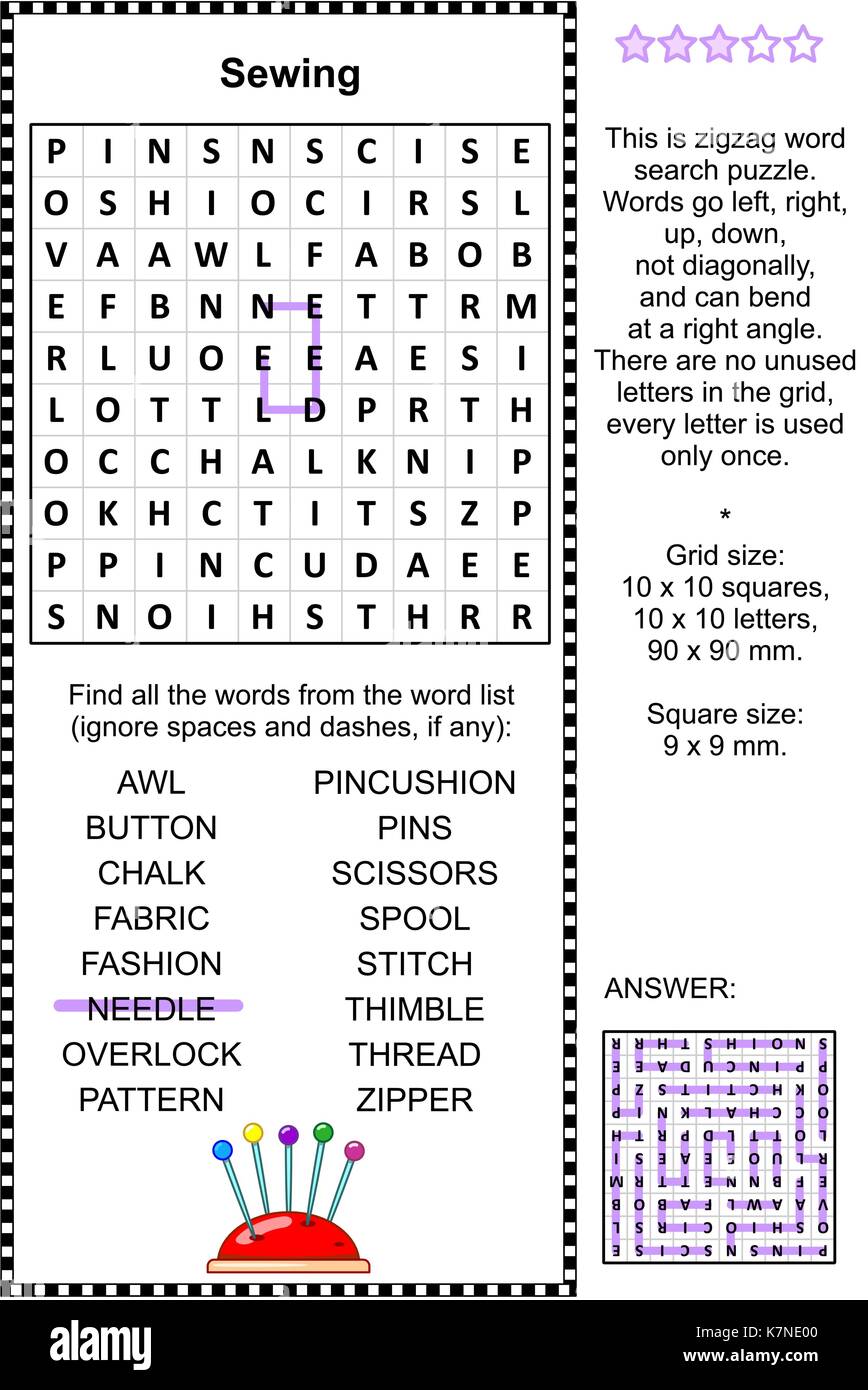 Sewing Word Search Puzzle Answers at Jennifer Desrochers blog