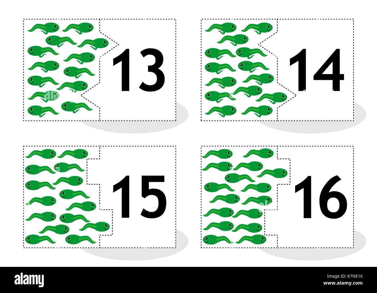 Learn counting 2-part puzzle cards to cut out and play, frog newts and ...
