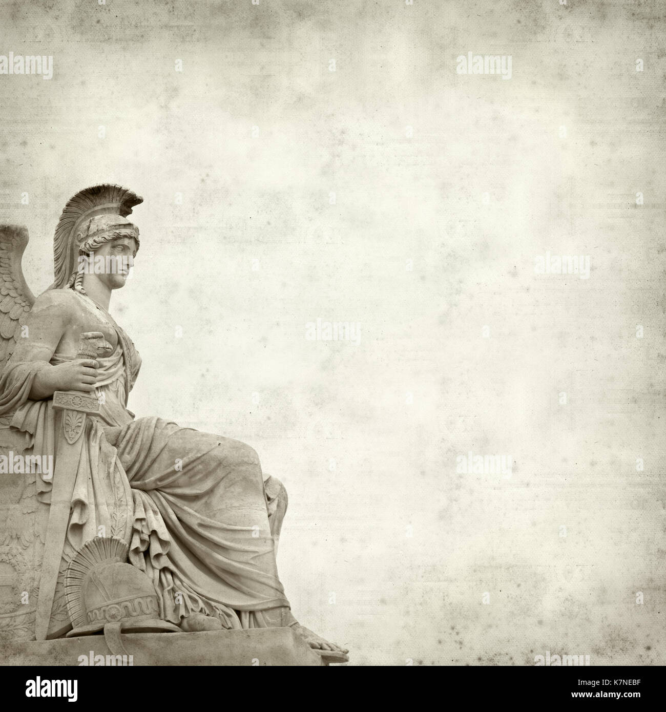 textured old paper background with the statue La France Victorieuse ...