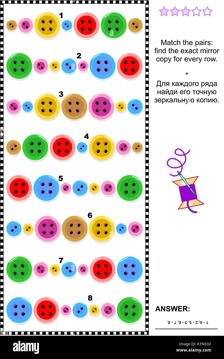 Visual logic puzzle or picture riddle: Match the pairs - find the exact ...