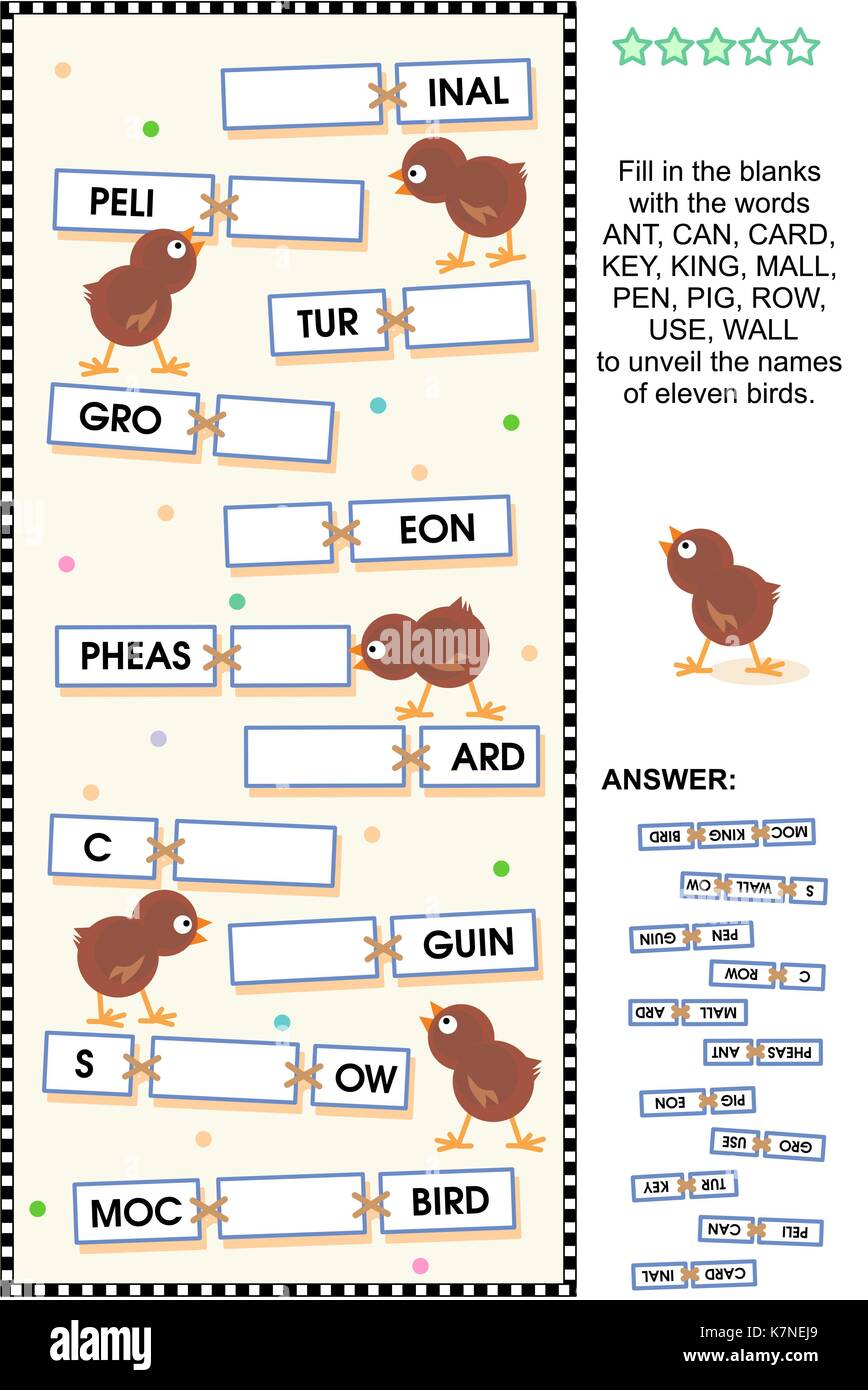 Word puzzle or word game: Fill in the blanks with the words provided to ...