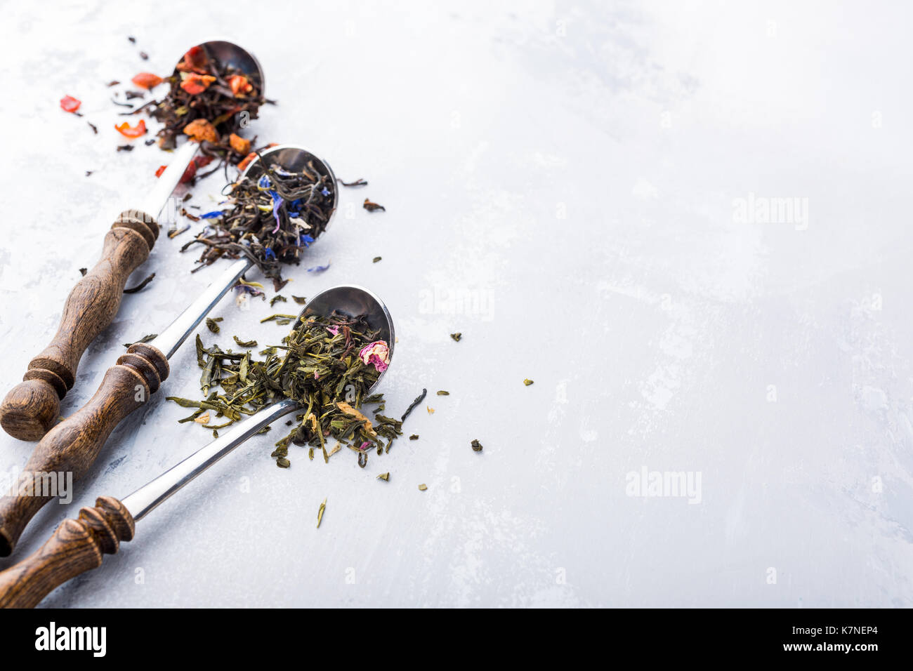 Background with different types of tea leaves Stock Photo - Alamy