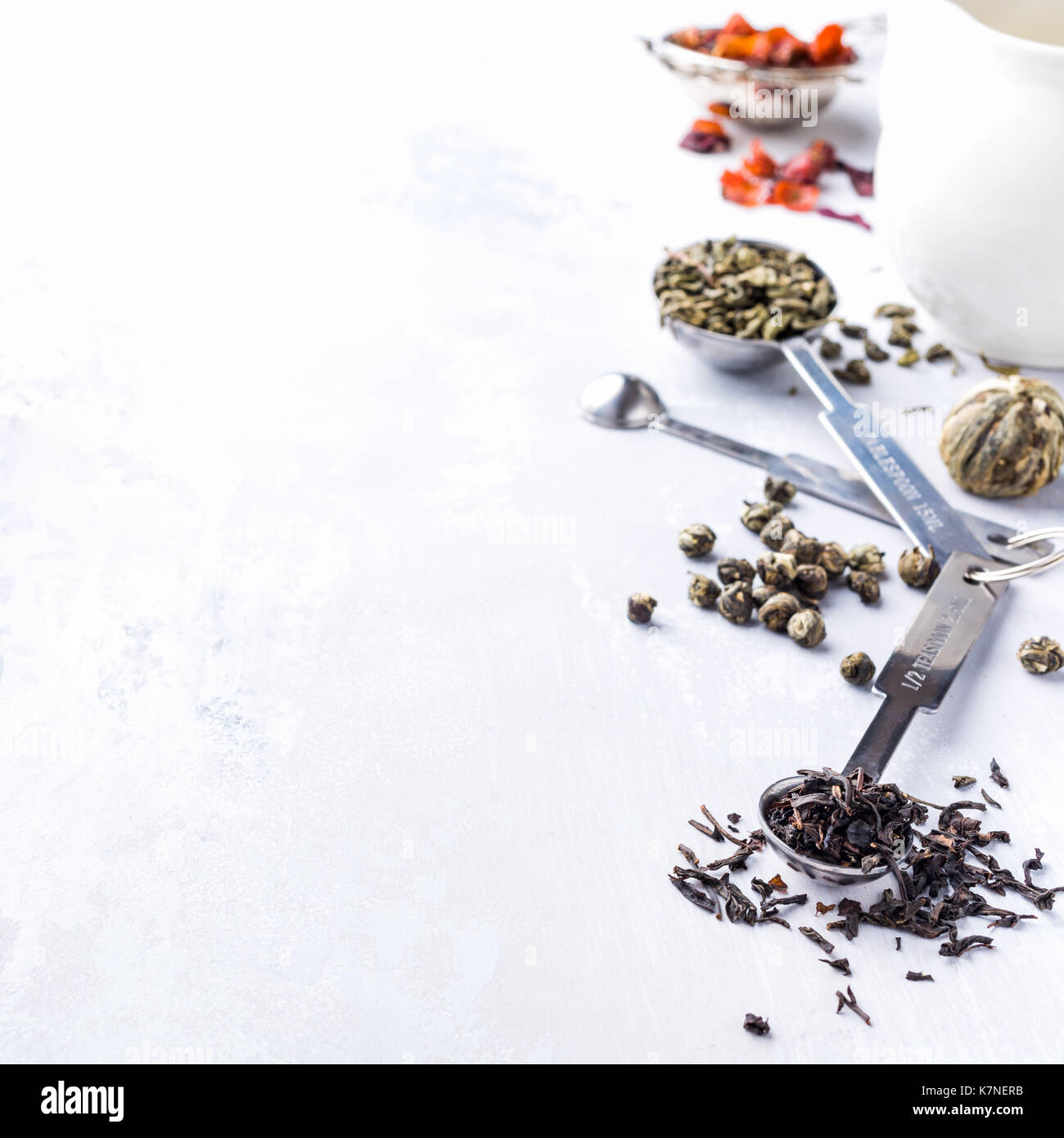 Background with different types of tea leaves Stock Photo - Alamy