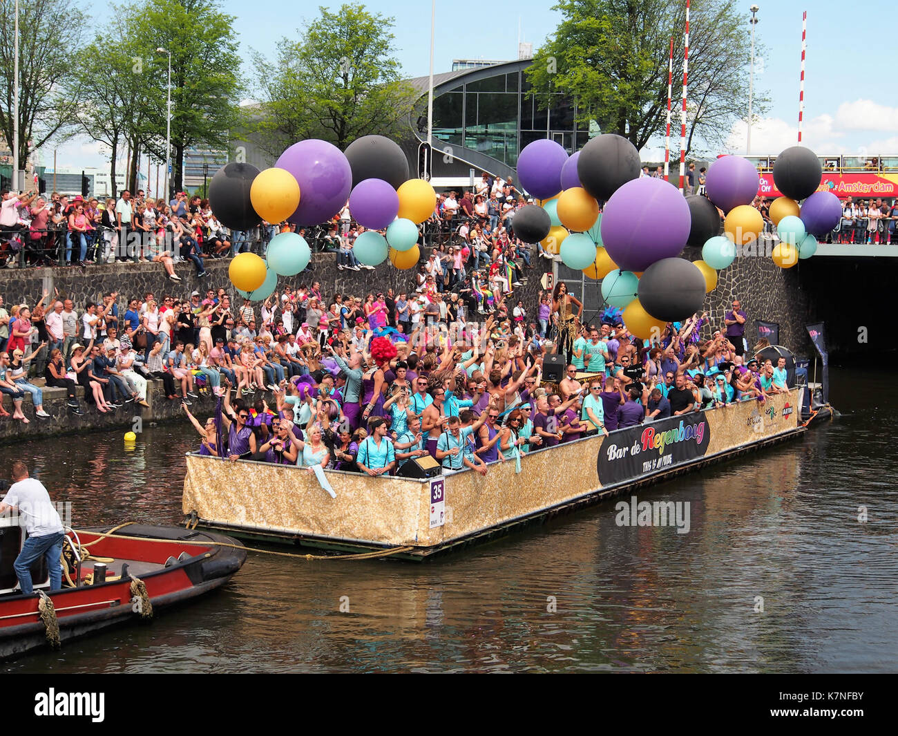 This photo captures Boat 35, a colorful float at the 2017 Canal Parade ...
