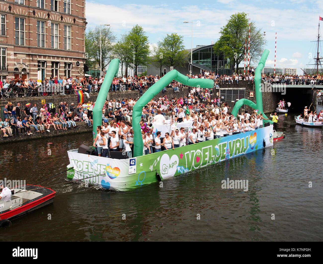 The photo captures Boat 42 in the 2017 Canal Parade in Amsterdam, part ...