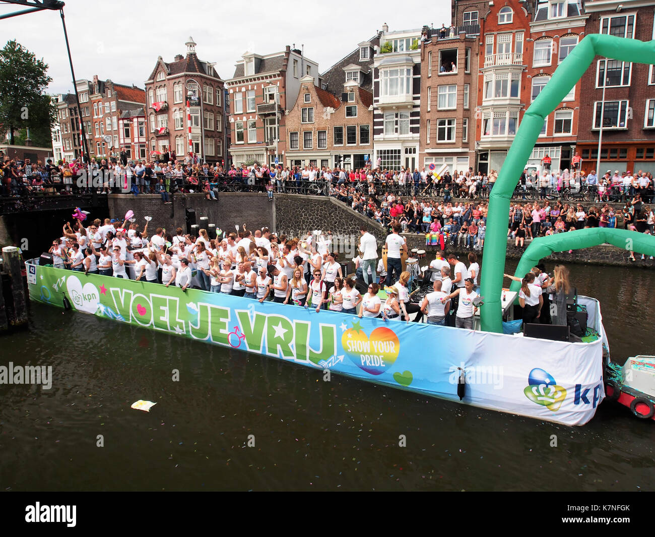 This photo captures boat 42 during the KPN Show Your Pride event at the Canal Parade in ...