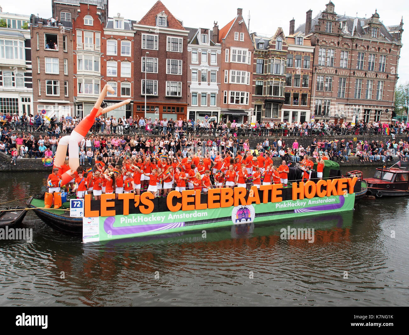 The Boat 72 PinkHockey in the 2017 Canal Parade Amsterdam showcases a ...