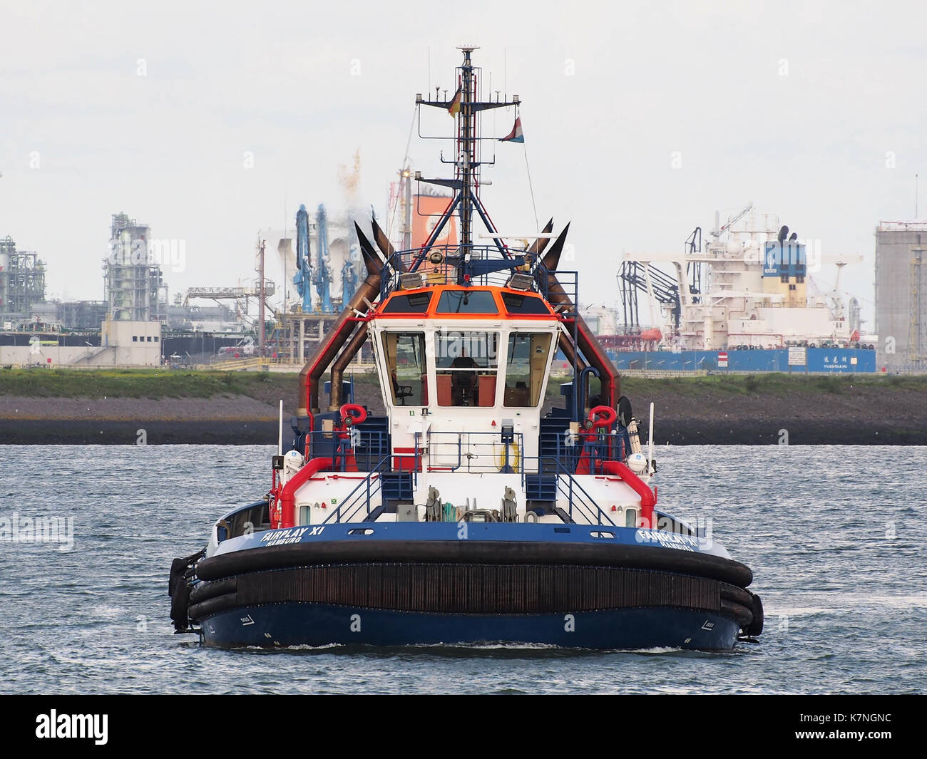 The photo shows the tugboat Fairplay XI, a 2015-built vessel ...