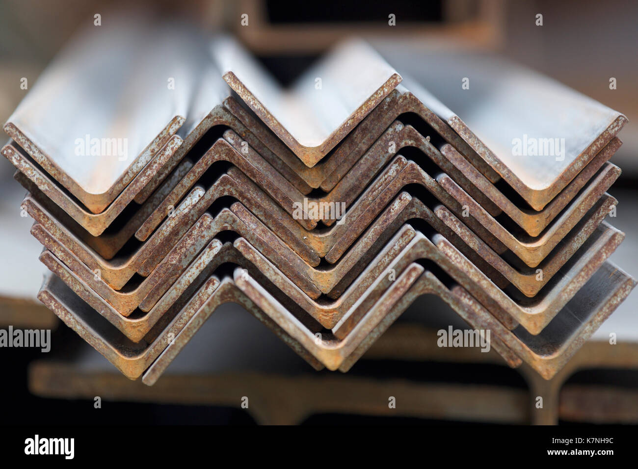 Metal profile angle in packs at the warehouse of metal products, Russia ...