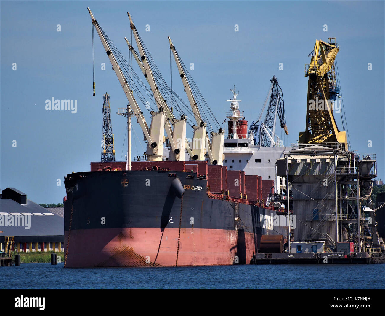 The image shows the Ever Alliance, a container ship built in 2011 ...