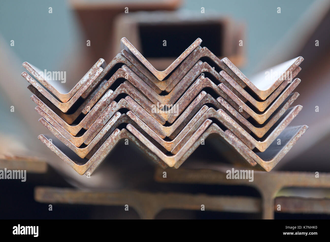 Metal profile angle in packs at the warehouse of metal products, Russia ...