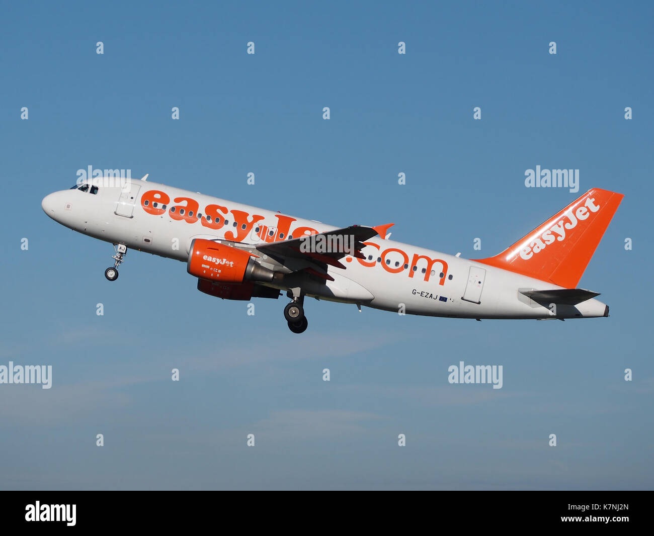 This image shows the easyJet Airbus A319-111 (registration G-EZAJ) with ...