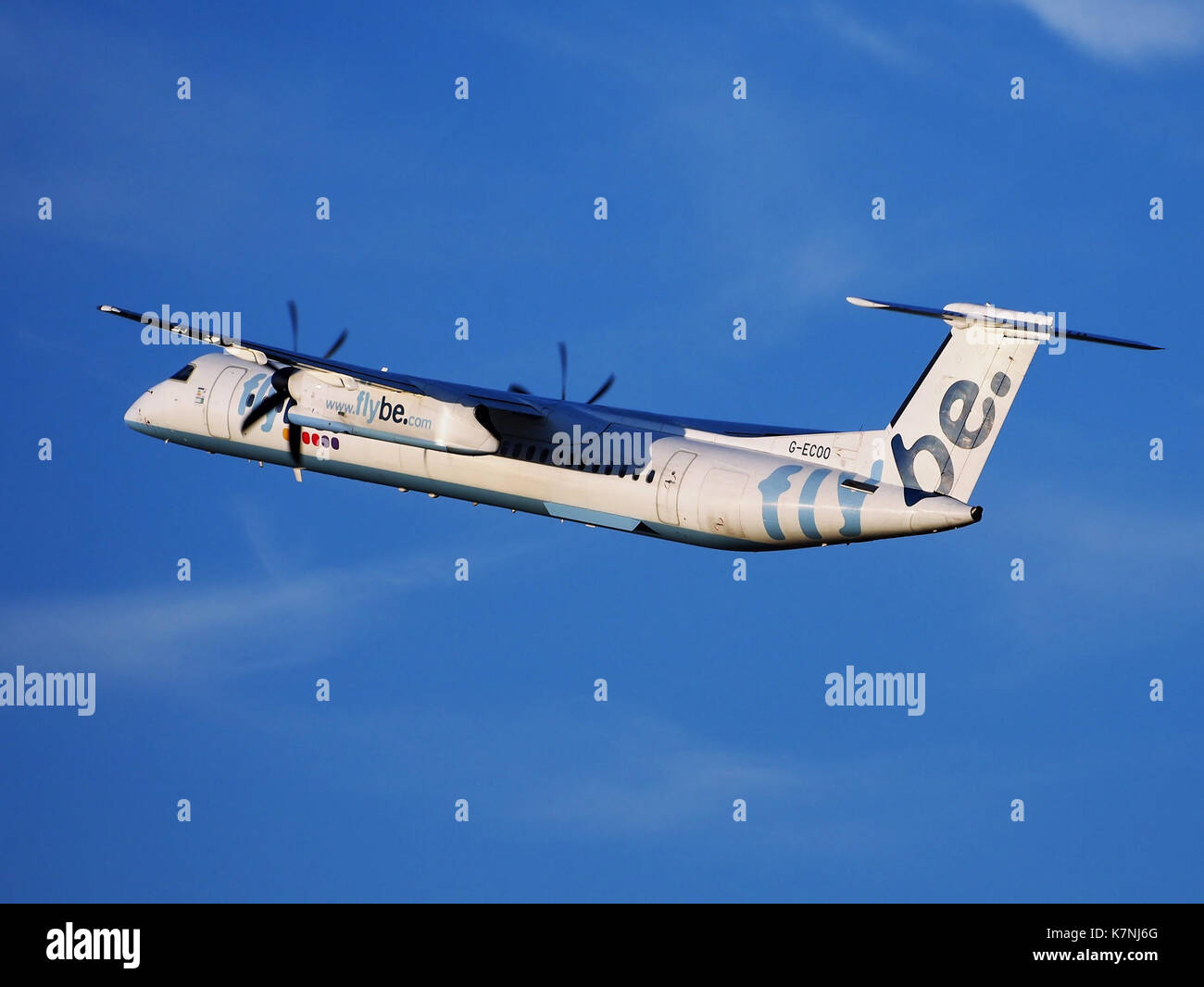 The G-ECOO Flybe De Havilland Canada DHC-8-402Q Dash 8 aircraft takes off from Schiphol Airport ...