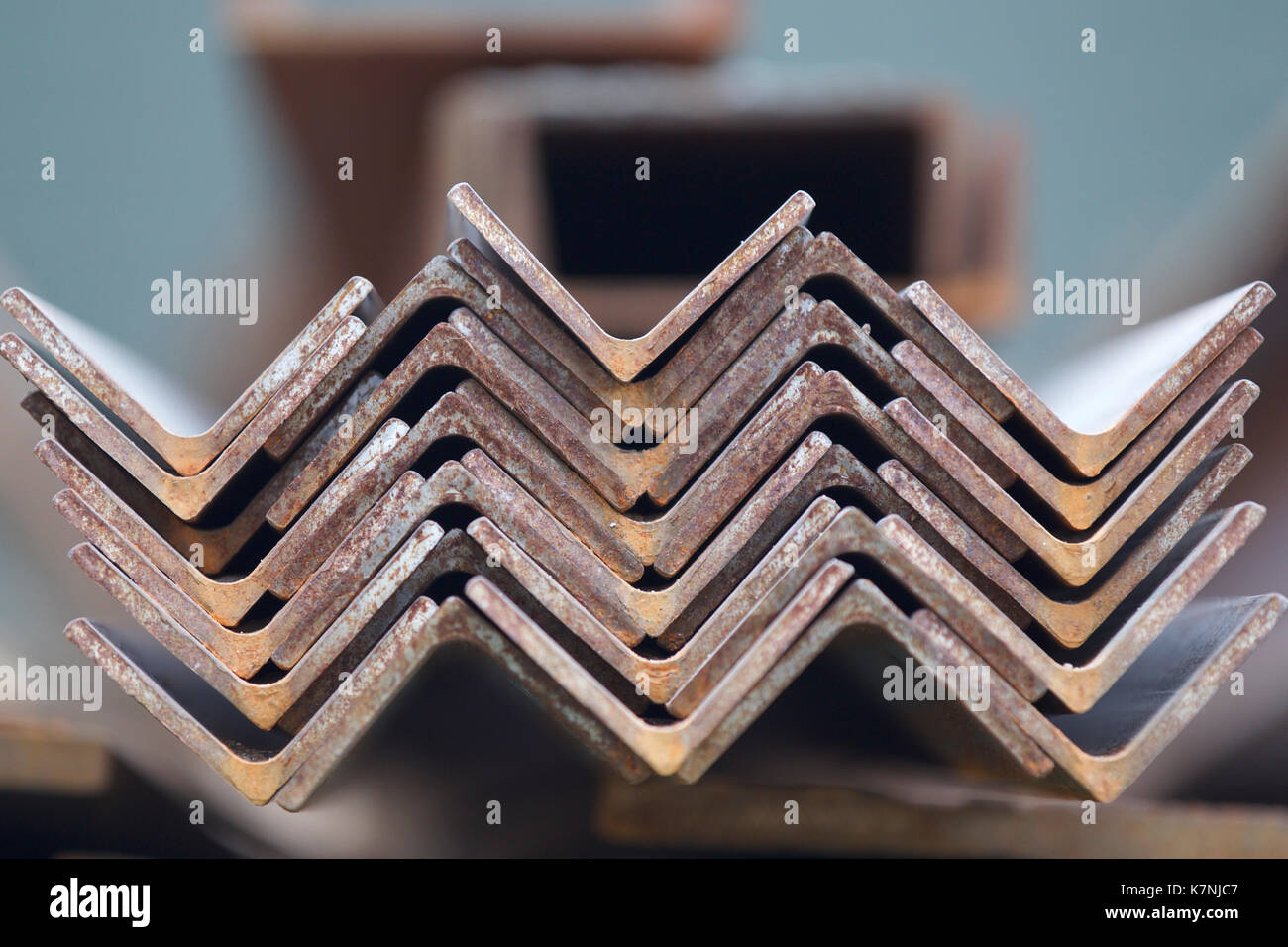 Metal profile angle in packs at the warehouse of metal products, Russia ...