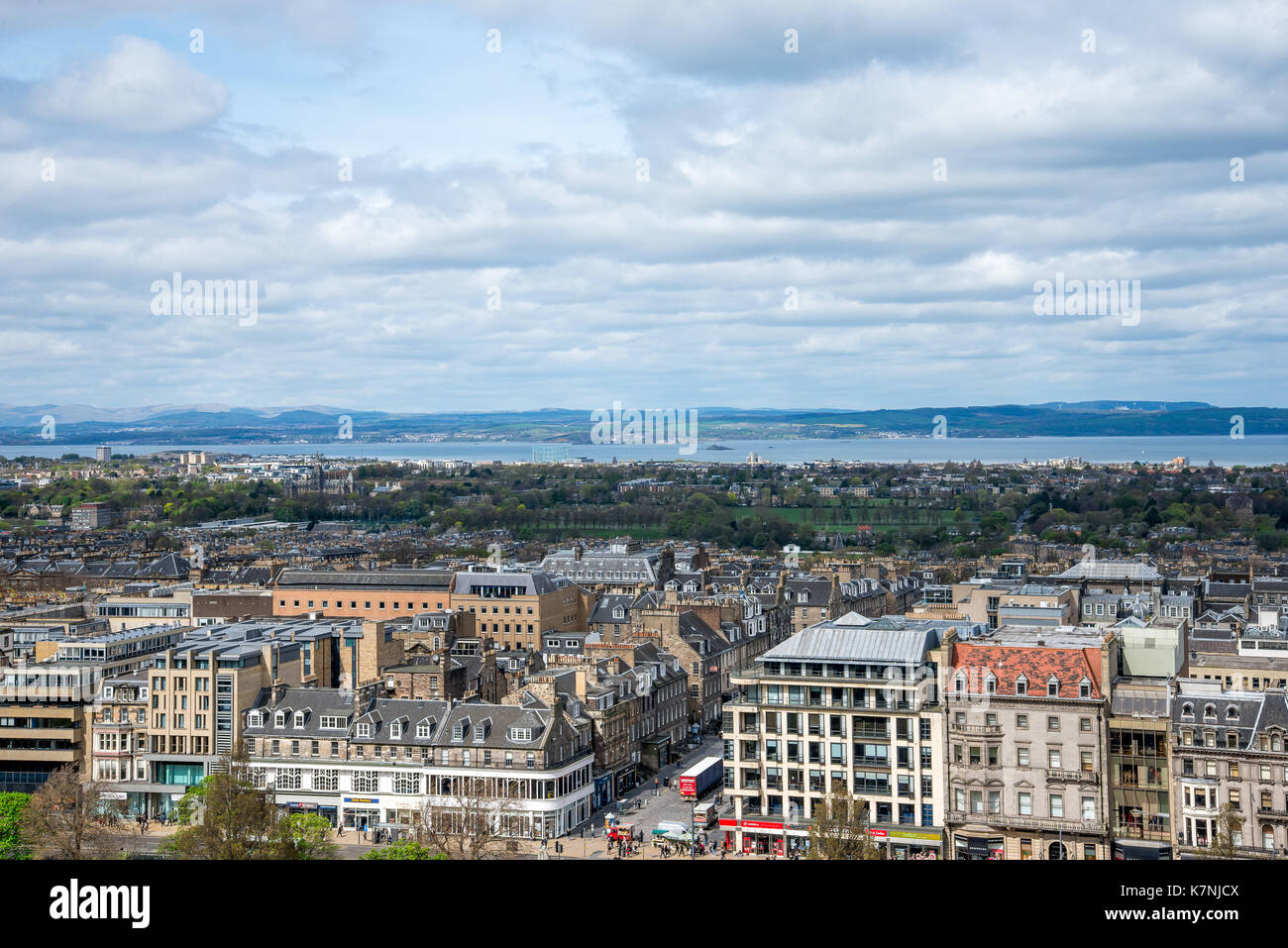 A view to river Forth and Edinburgh city from the castle wall, Scotland ...