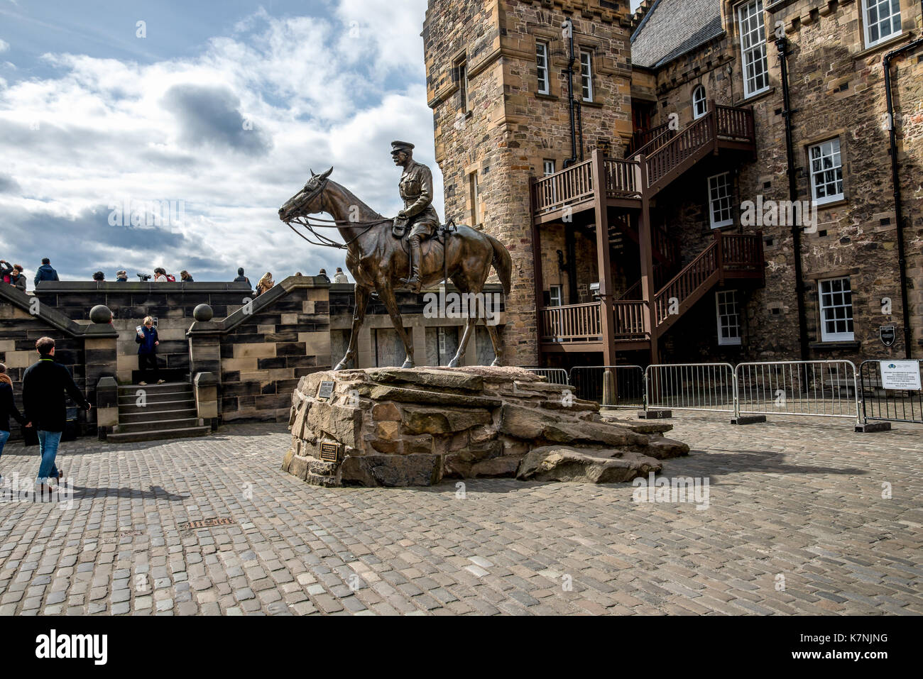 A statue of Earl Haig riding a horse in one of the inner yards at ...