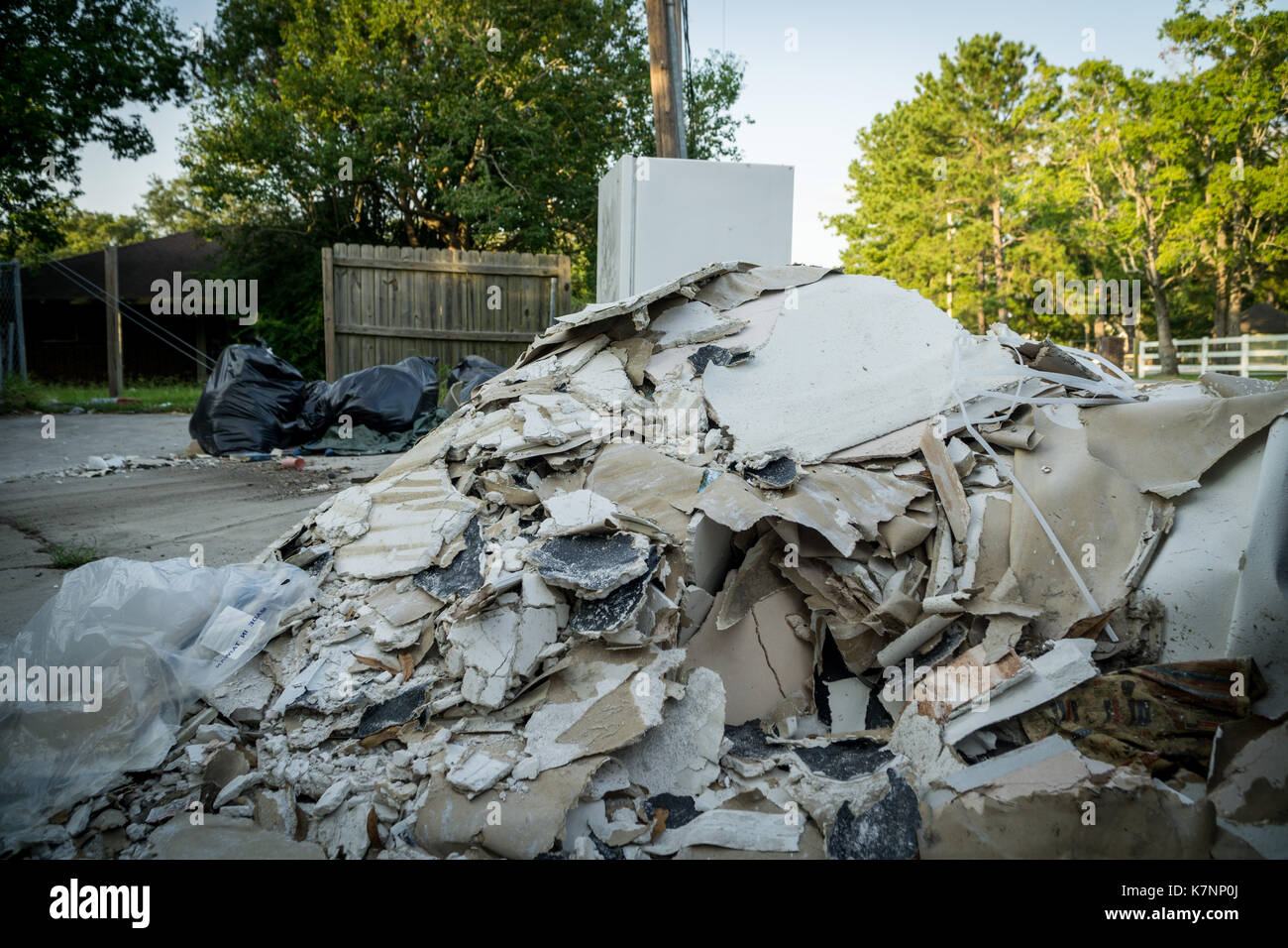 Trash and debris out side of homes devastated by Hurricane Harvey Stock ...