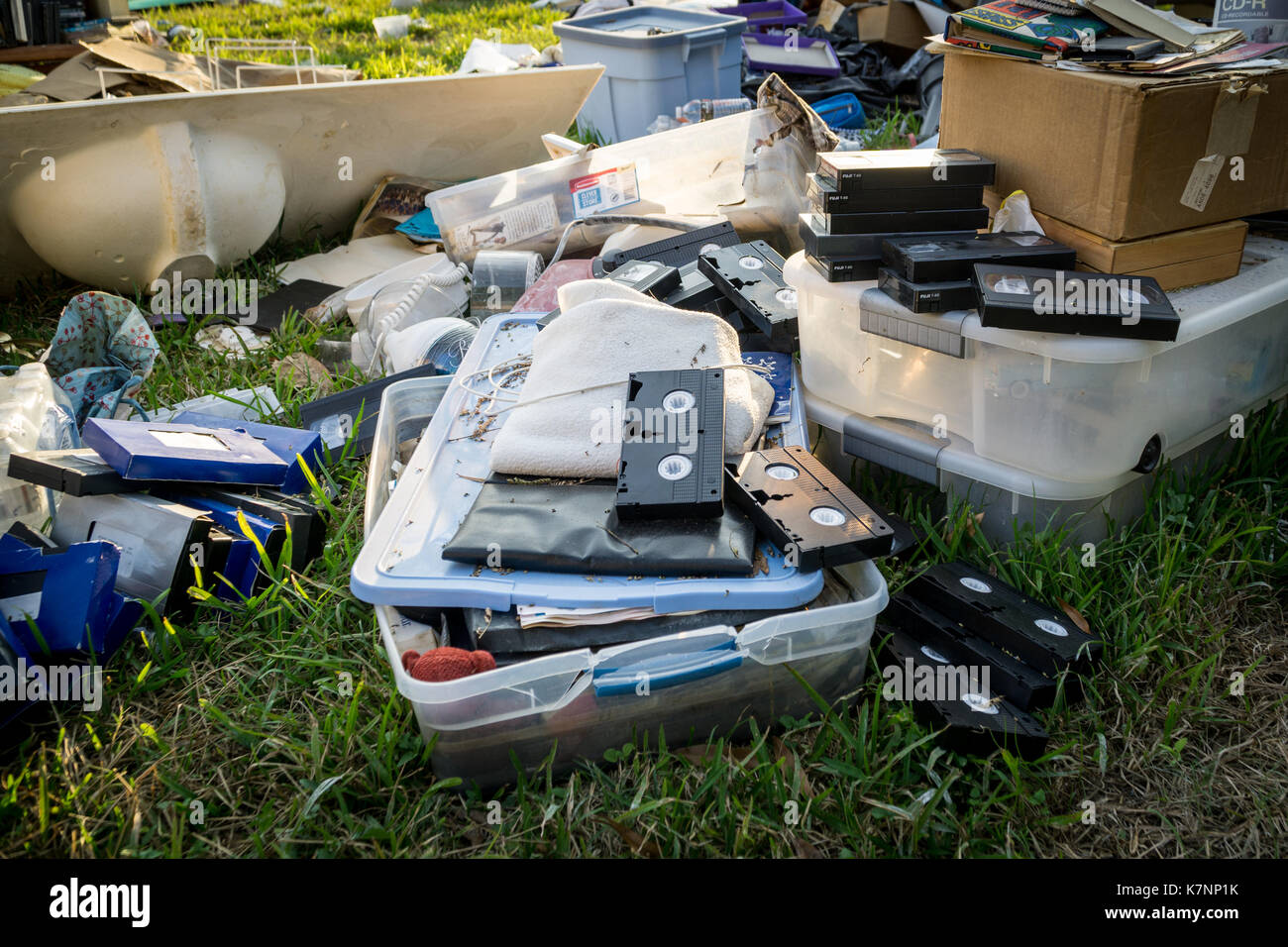 Trash and debris out side of homes devastated by Hurricane Harvey Stock ...
