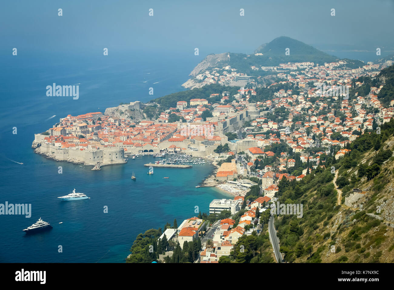 A view of the old town of Dubrovnik from the Srd mountain in Croatia ...