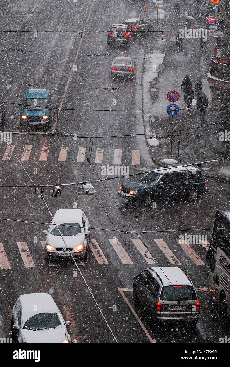 Snowstorm in the city center Stock Photo - Alamy