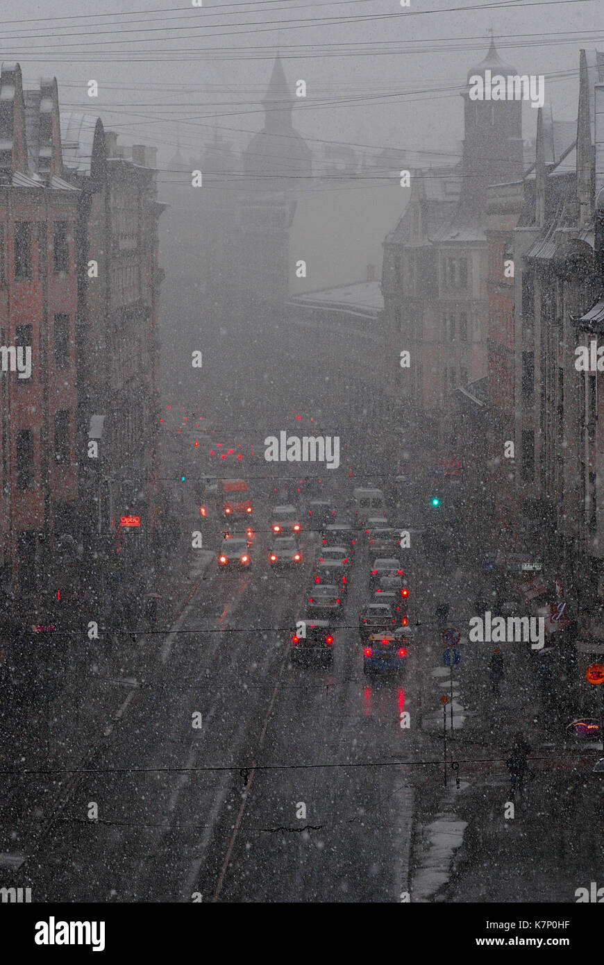 Snowstorm in the city center Stock Photo - Alamy