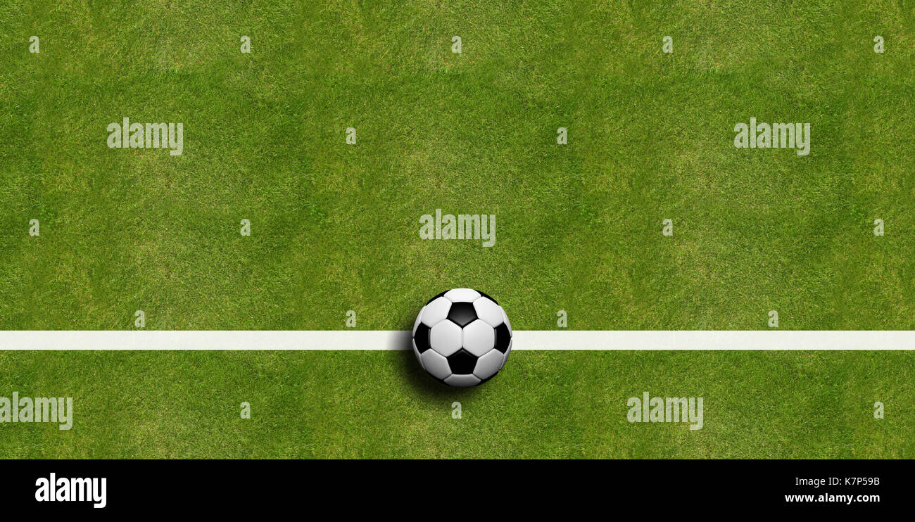 Soccer ball on field grass background, top view. 3d illustration Stock ...