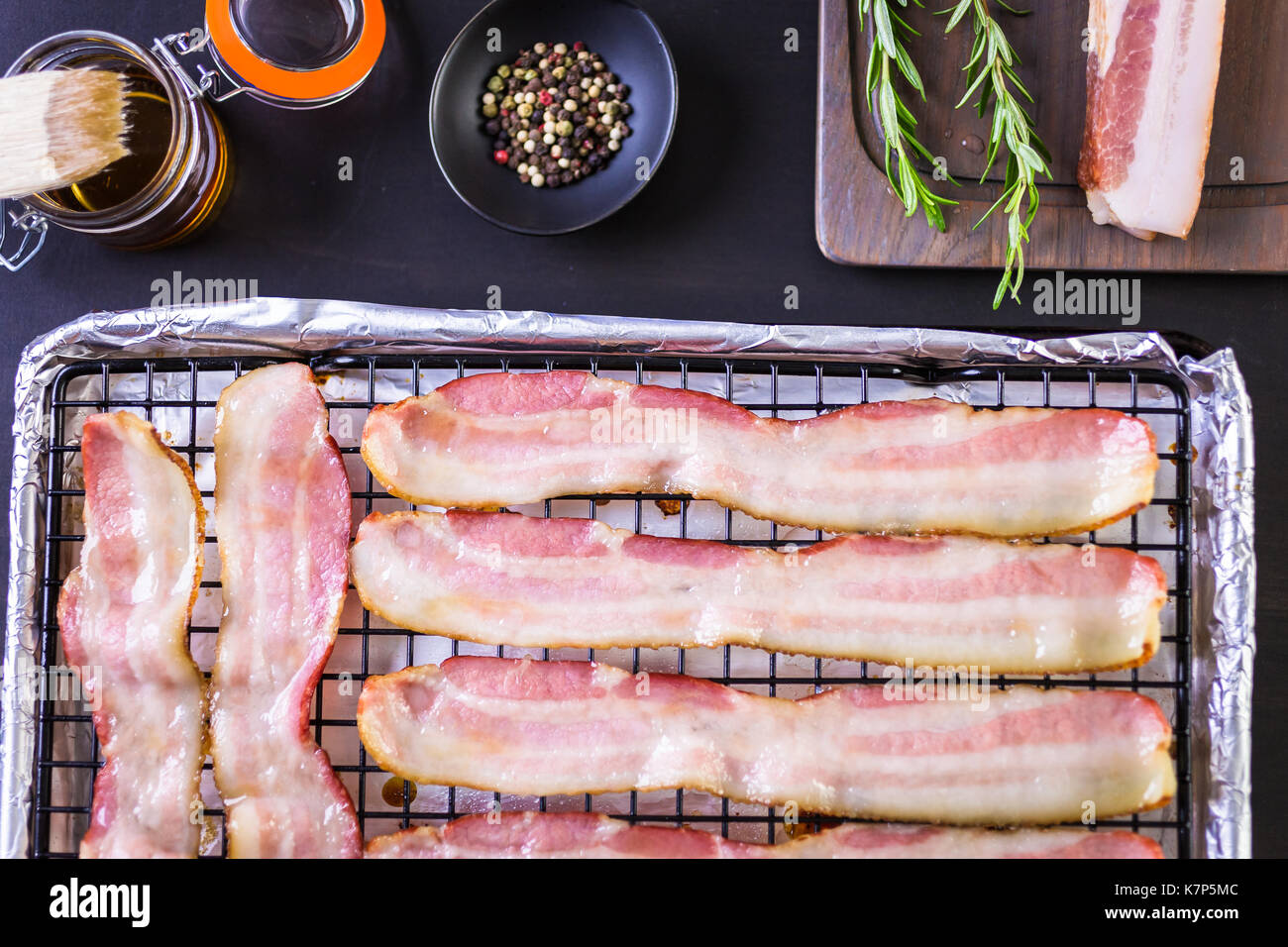 Cooked bacon strips on a bacon sheet Stock Photo - Alamy