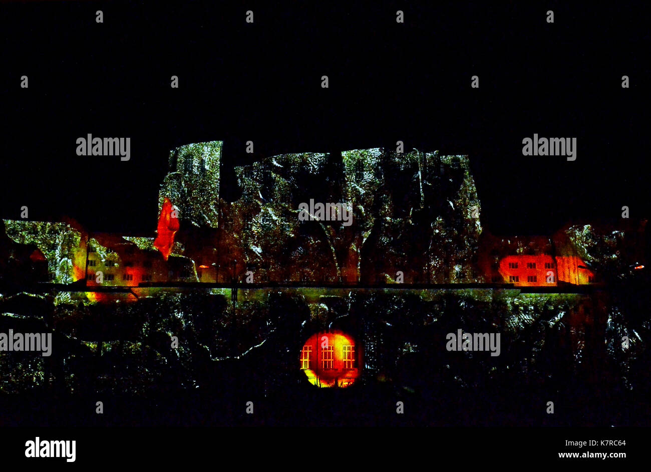 BUCHAREST, ROMANIA - 16 SEPTEMBER 2017: 3D video maps are projected ...