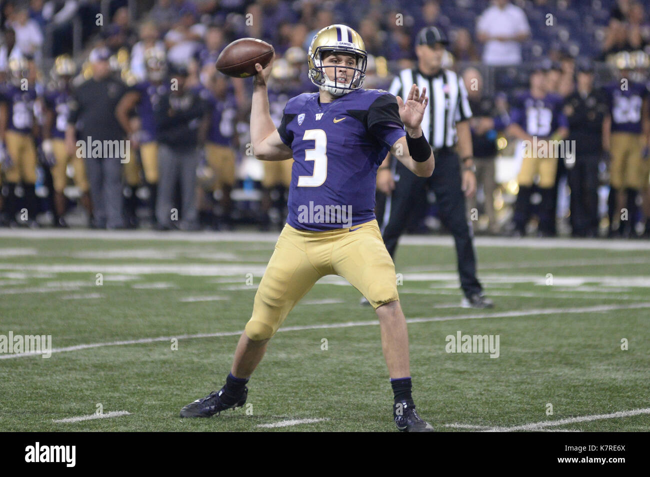 Seattle, WA, USA. 16th Sep, 2017. UW quarterback Jake Browning (3) in ...
