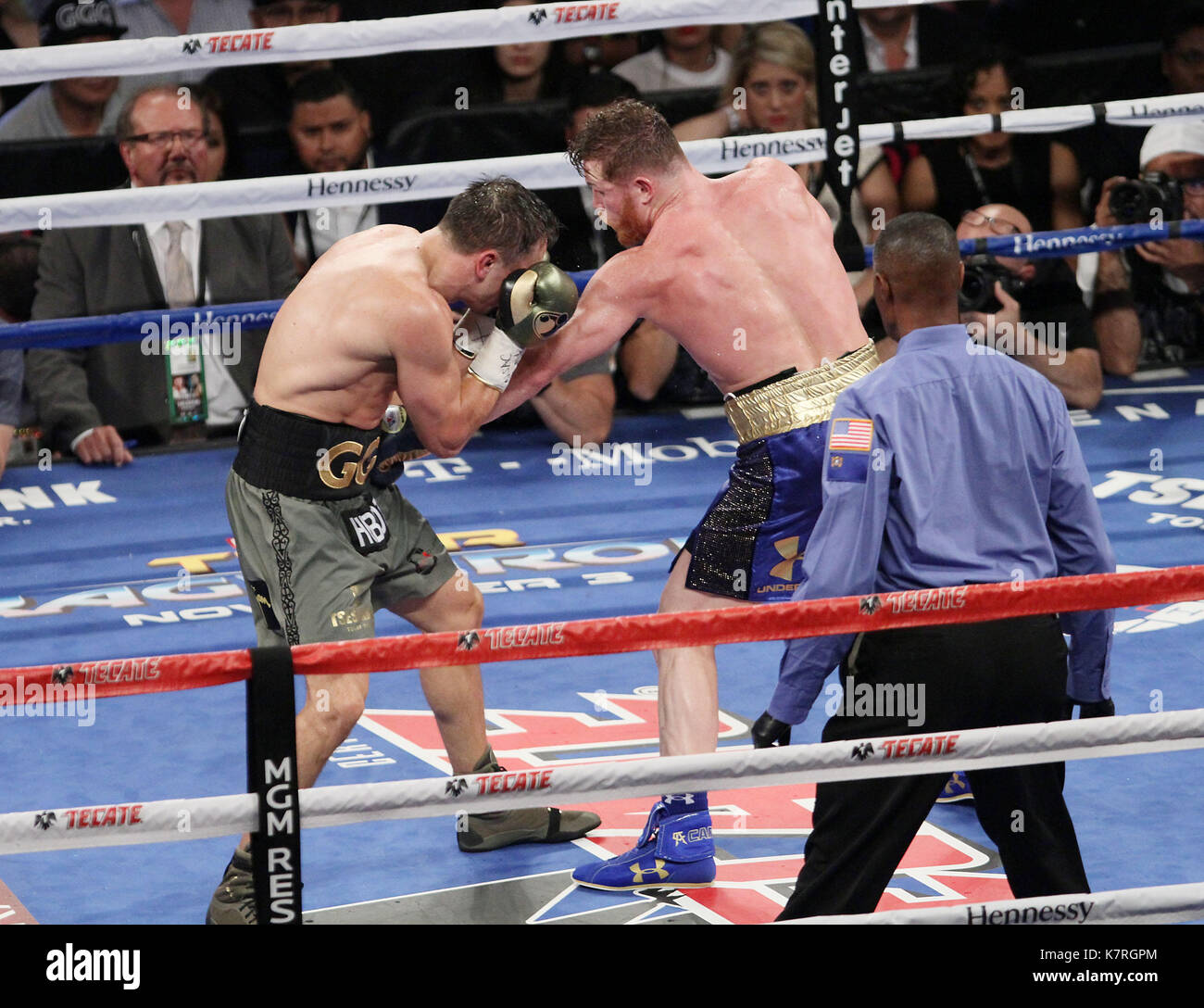 Las Vegas, Nevada, USA. 16th Sep, 2017. Boxers Canelo Alvarez and ...