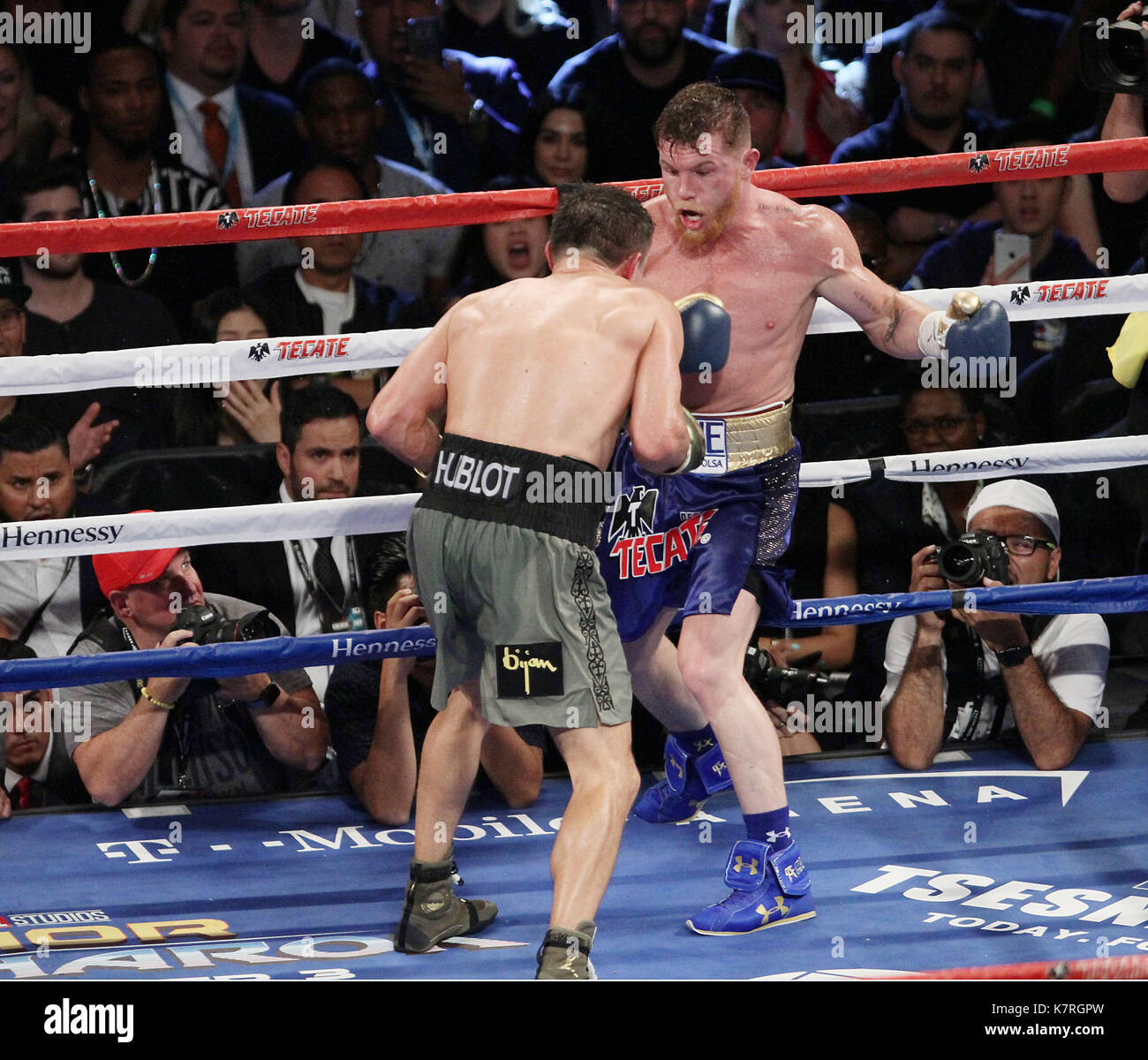 Las Vegas, Nevada, USA. 16th Sep, 2017. Boxers Canelo Alvarez and ...