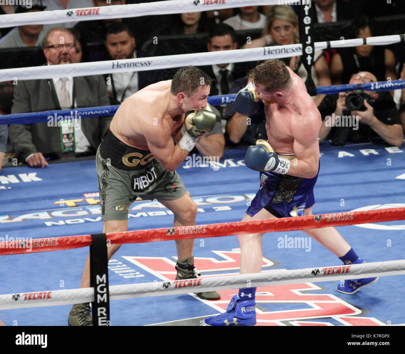 Las Vegas, Nevada, USA. 16th Sep, 2017. Boxers Canelo Alvarez and ...