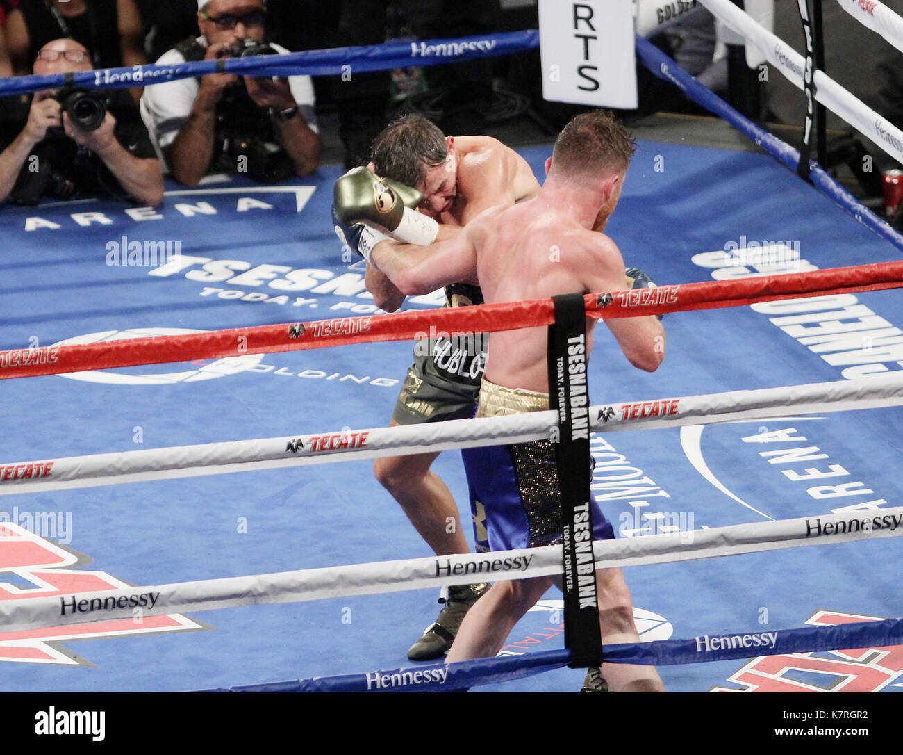 Las Vegas, Nevada, USA. 16th Sep, 2017. Boxers Canelo Alvarez and ...