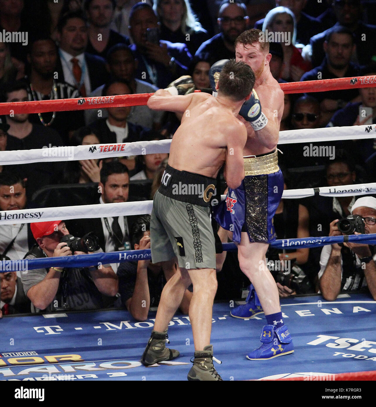 Las Vegas, Nevada, USA. 16th Sep, 2017. Boxers Canelo Alvarez and ...