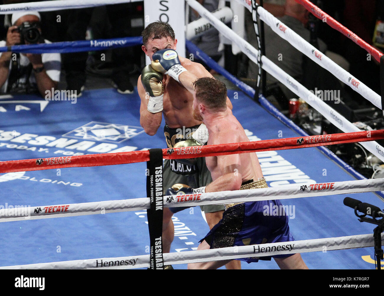 Las Vegas, Nevada, USA. 16th Sep, 2017. Boxers Canelo Alvarez and ...
