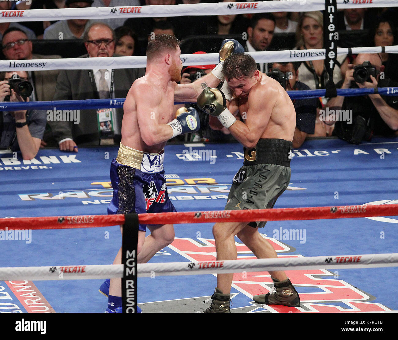 Las Vegas, Nevada, USA. 16th Sep, 2017. Boxers Canelo Alvarez and ...