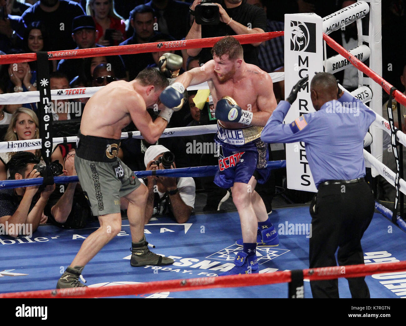 Las Vegas, Nevada, USA. 16th Sep, 2017. Boxers Canelo Alvarez and ...