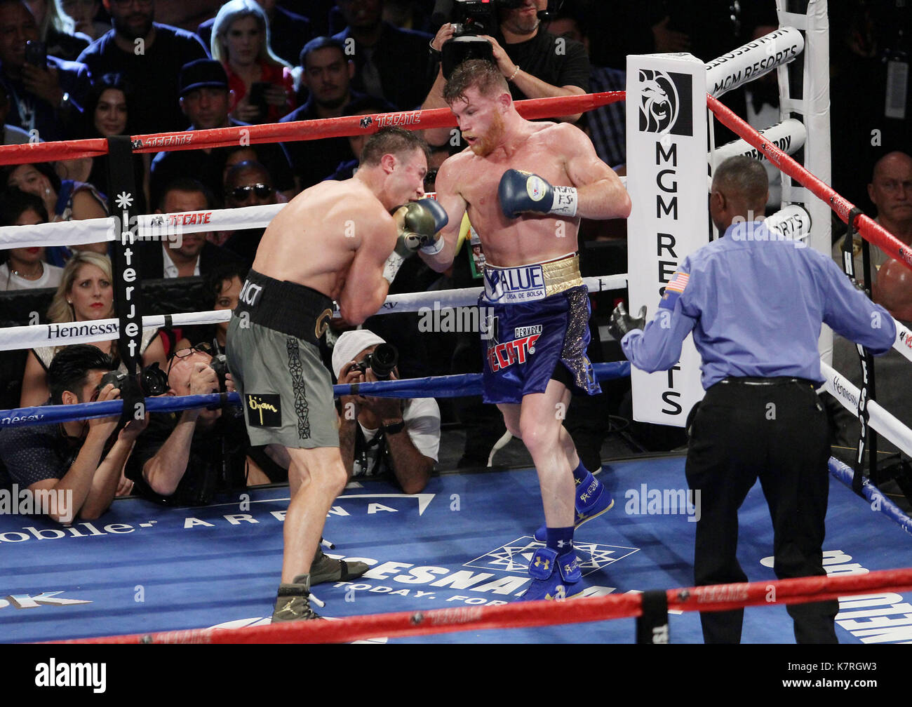 Las Vegas, Nevada, USA. 16th Sep, 2017. Boxers Canelo Alvarez and ...