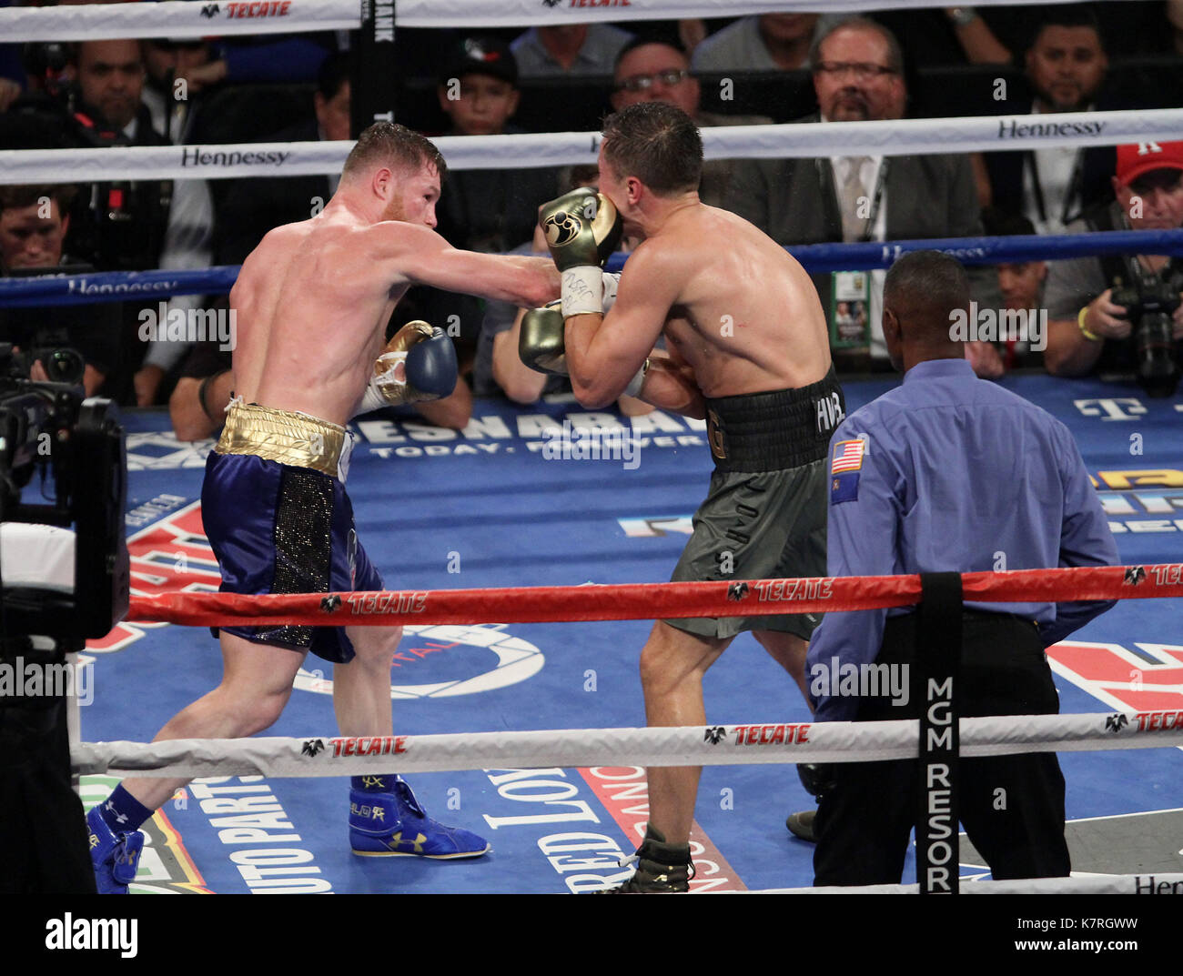 Las Vegas, Nevada, USA. 16th Sep, 2017. Boxers Canelo Alvarez and ...