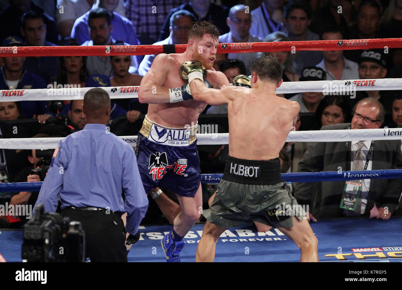 Las Vegas, Nevada, USA. 16th Sep, 2017. Boxers Canelo Alvarez and ...