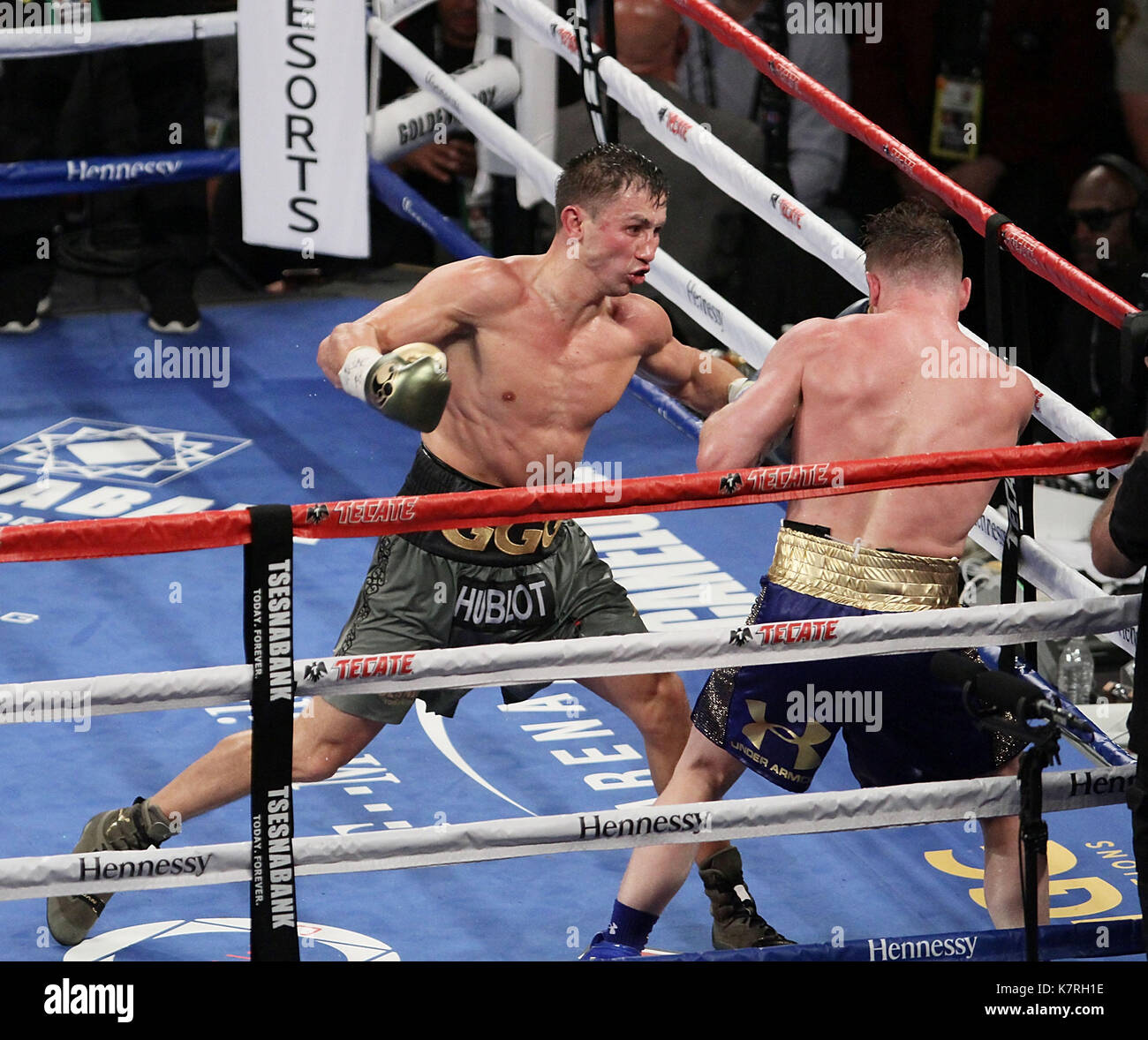 Las Vegas, Nevada, USA. 16th Sep, 2017. Boxers Canelo Alvarez and ...