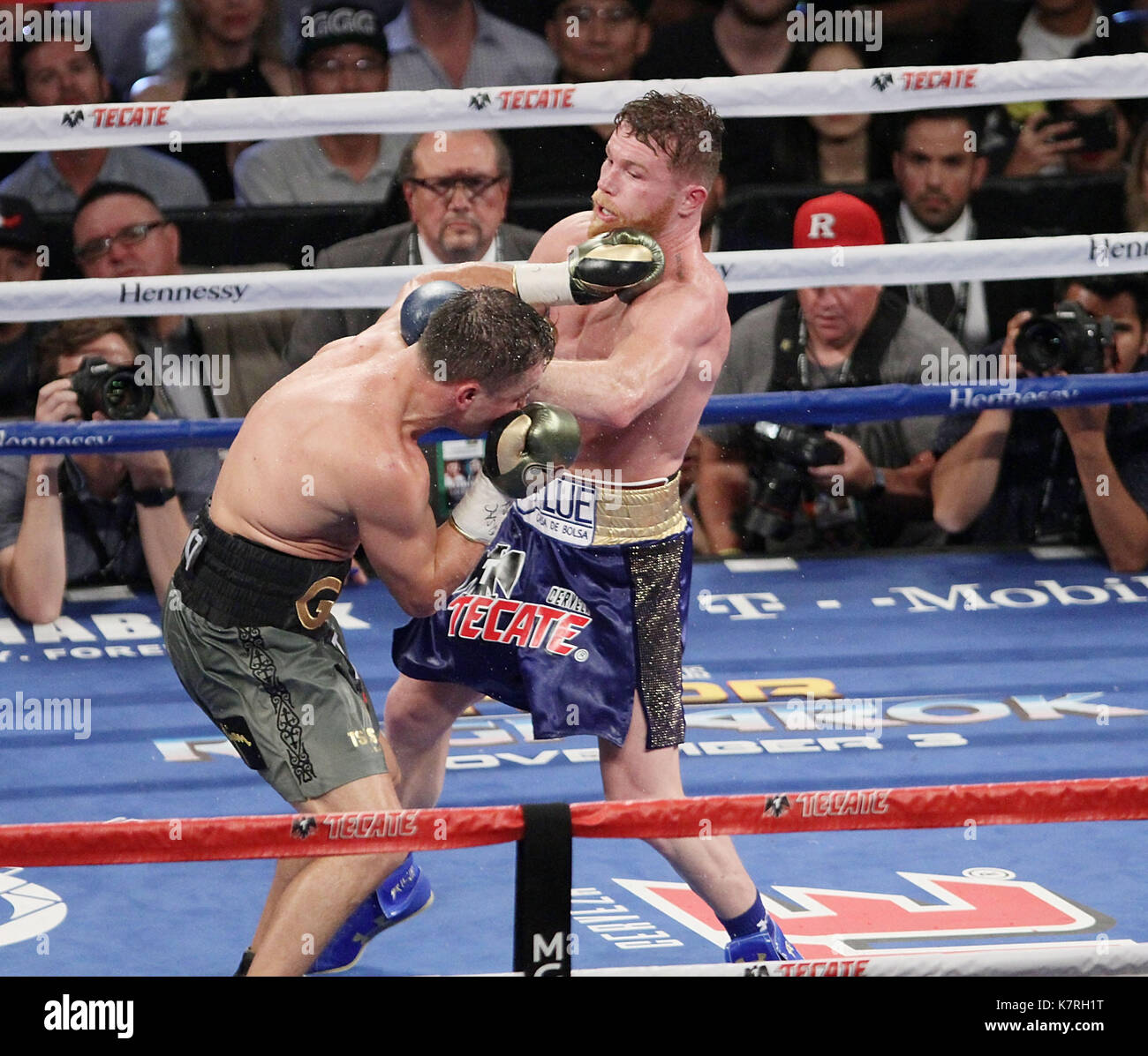 Las Vegas, Nevada, USA. 16th Sep, 2017. Boxers Canelo Alvarez and ...