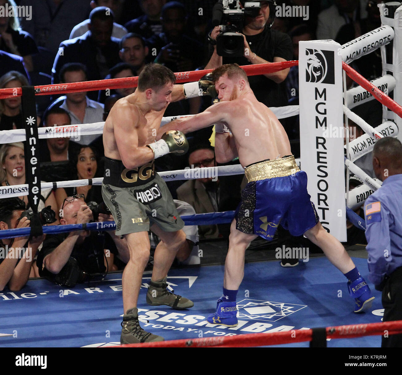 Las Vegas, Nevada, USA. 17th Sep, 2017. Boxers Canelo Alvarez and ...