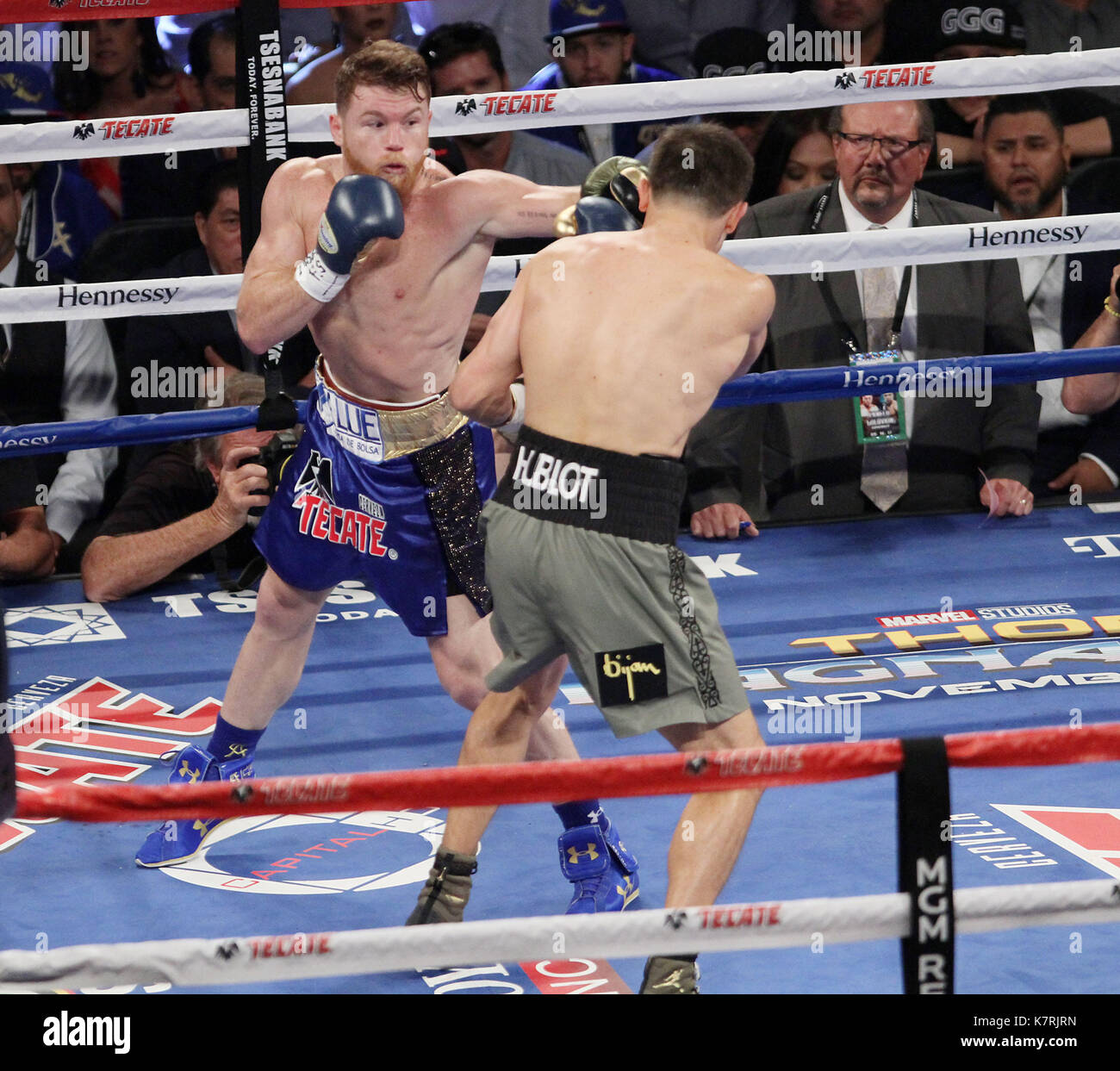 Las Vegas, Nevada, USA. 17th Sep, 2017. Boxers Canelo Alvarez and ...