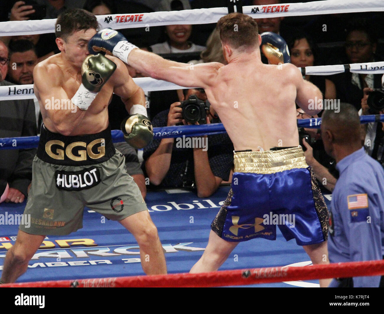 Las Vegas, Nevada, USA. 17th Sep, 2017. Boxers Canelo Alvarez and ...