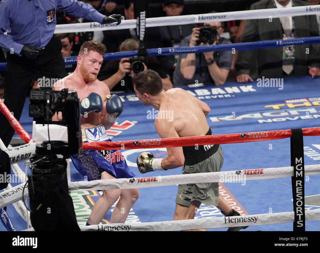 Las Vegas, Nevada, USA. 17th Sep, 2017. Boxers Canelo Alvarez and ...