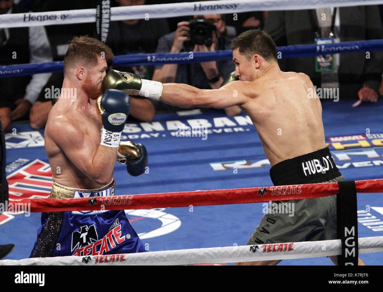 Las Vegas, Nevada, USA. 17th Sep, 2017. Boxers Canelo Alvarez and ...