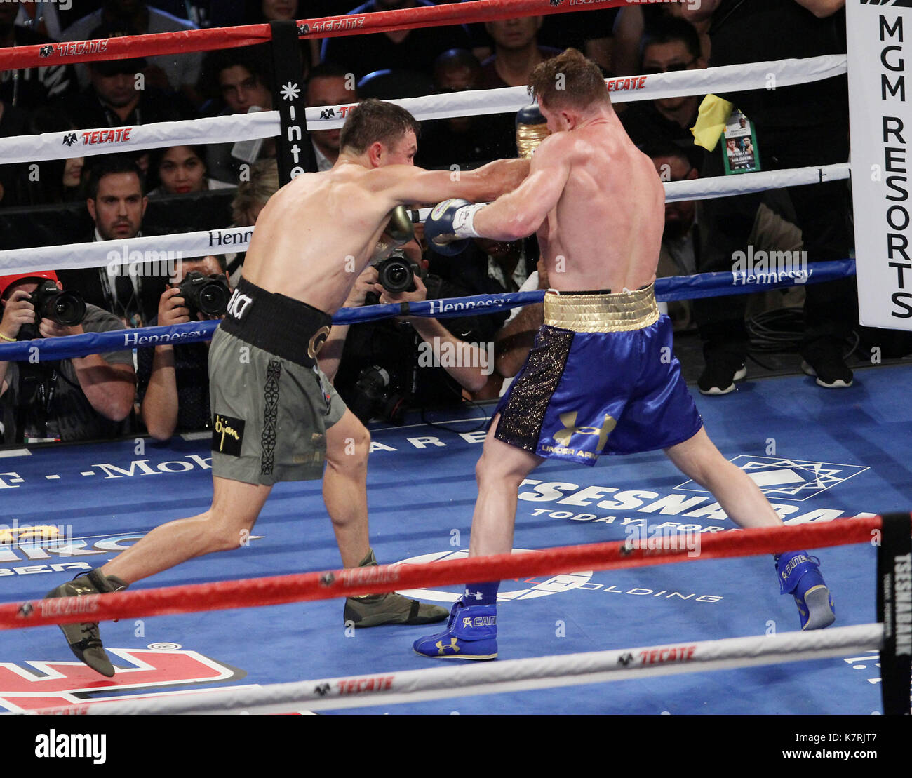 Las Vegas, Nevada, USA. 17th Sep, 2017. Boxers Canelo Alvarez and ...